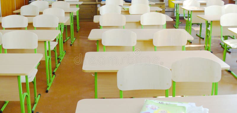 Desks in Empty Classroom. School Classroom Stock Image - Image of ...