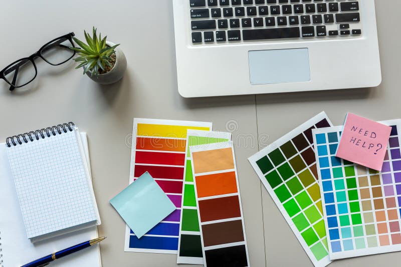 Desktop with Aptop and Notepad for Notes Color Catalog, Creative ...