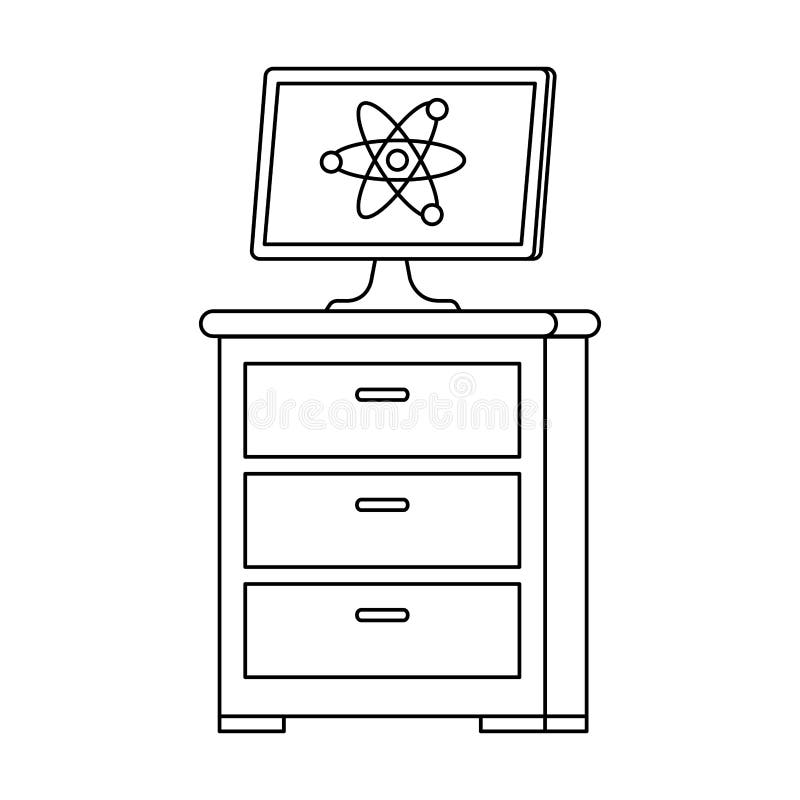 Desktop with Atom Molecule in Drawer Stock Vector - Illustration of ...