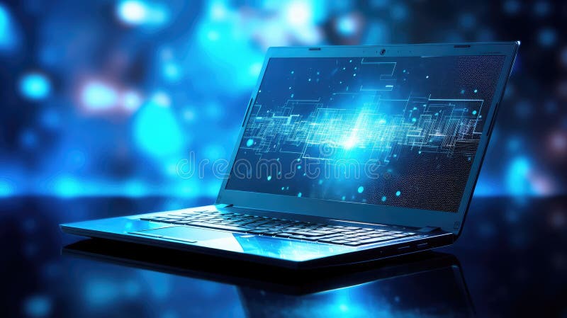 Metallic Finish Technology Screen Shiny Desktop Blue Computer Ai ...