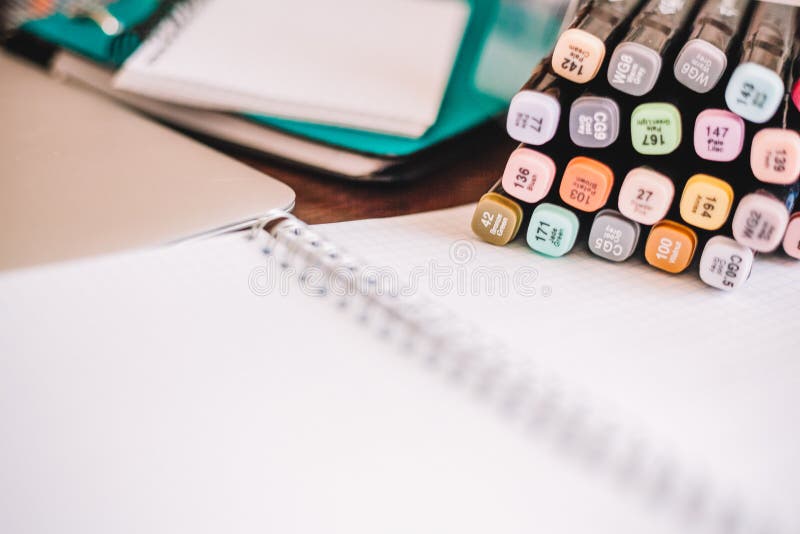Blue Notebook with Texture, Felt-tip Pen on the Background of an Open ...