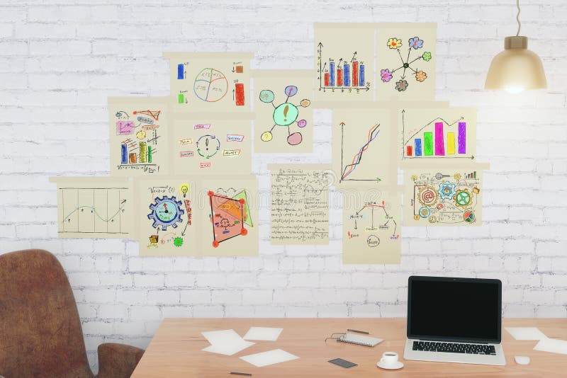 Desktop with Business Charts on Paper on the Wall Stock Image - Image ...