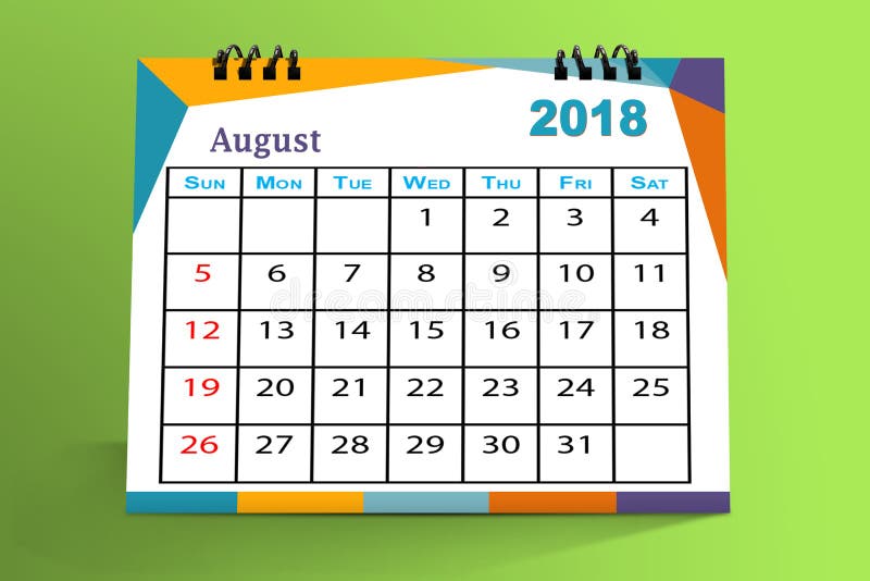 Desktop Calendar Design, August 2018 Stock Illustration - Illustration ...