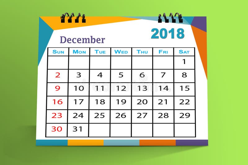 Desktop Calendar Design, December 2018 Stock Illustration ...