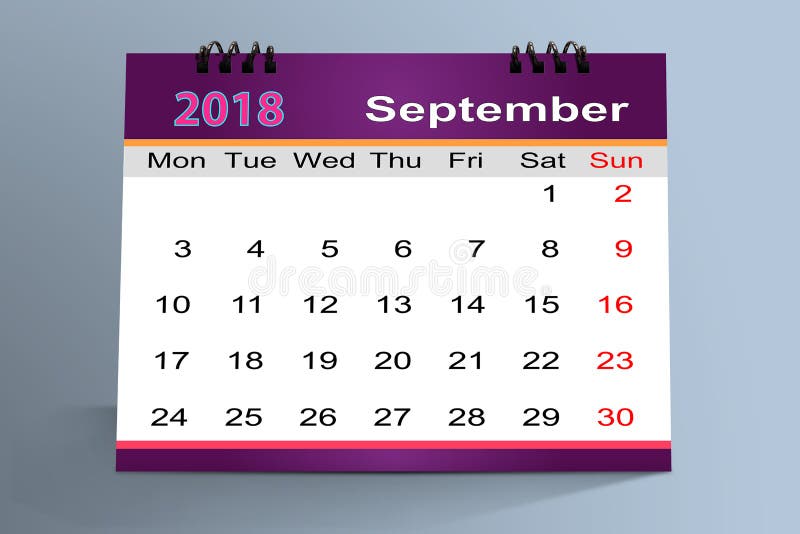 Desktop Calendar Design, September 2018 Stock Illustration ...