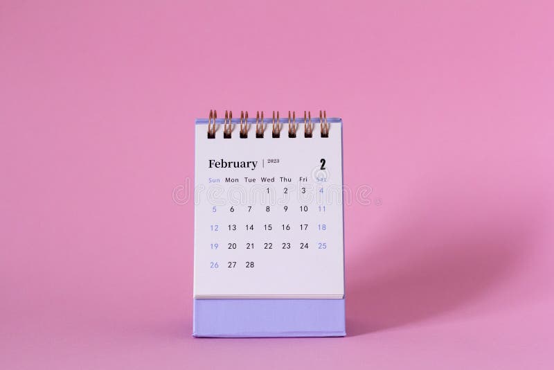Desktop Calendar for February 2023 on a Pink Background. Stock Image ...