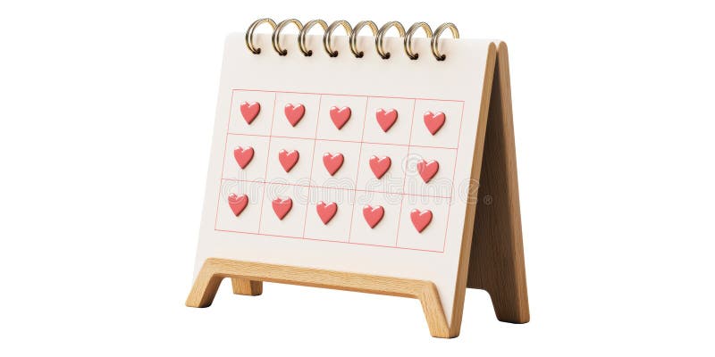 Desktop Calendar with Heart Decorations Isolated on Transparent ...