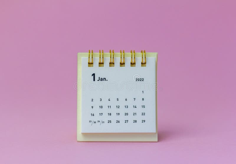 Desktop Calendar for January 2022 on a Pink Background. Stock Image ...
