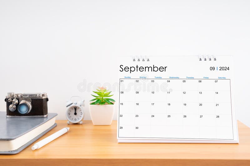 Desktop Calendar for September 2024 Year and Vintage Camera with Diary ...