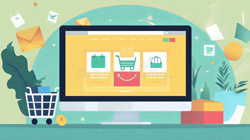 A Desktop with a Clean Monitor Showing an E-commerce Website Interface ...