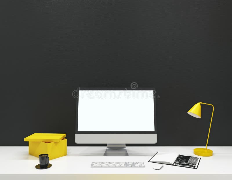 Desktop with Clean White Computer Stock Illustration - Illustration of ...