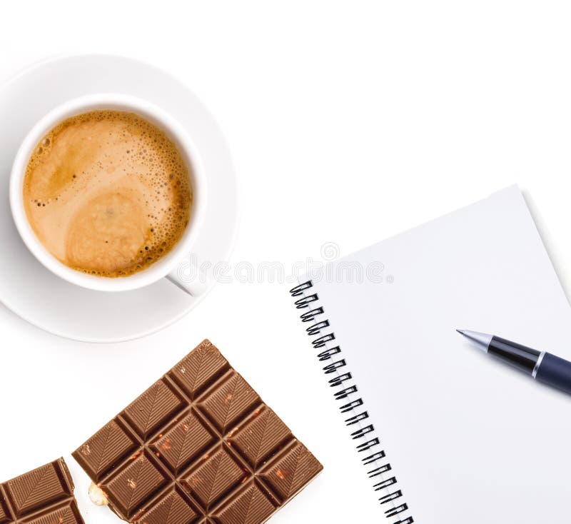 Desktop with coffee stock image. Image of paper, lunch - 144270403