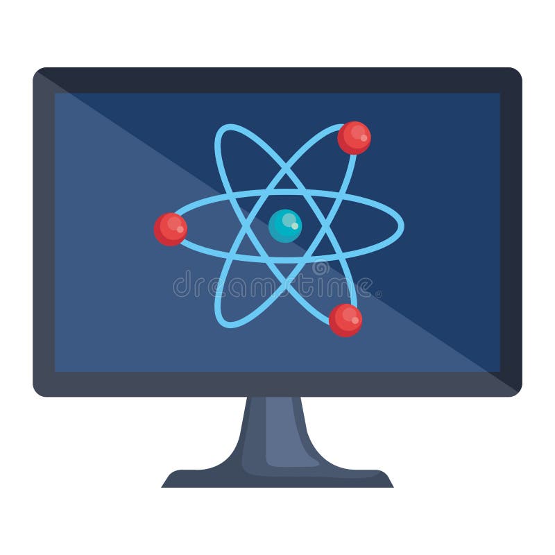 Desktop Computer with Atom Molecule Stock Vector - Illustration of ...