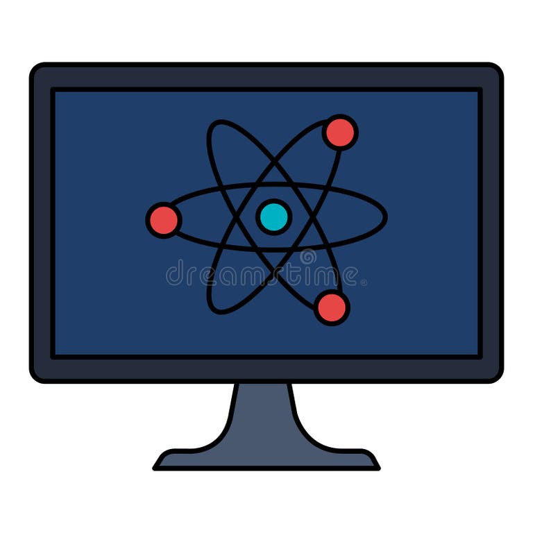 Desktop Computer with Atom Molecule Stock Vector - Illustration of atom ...