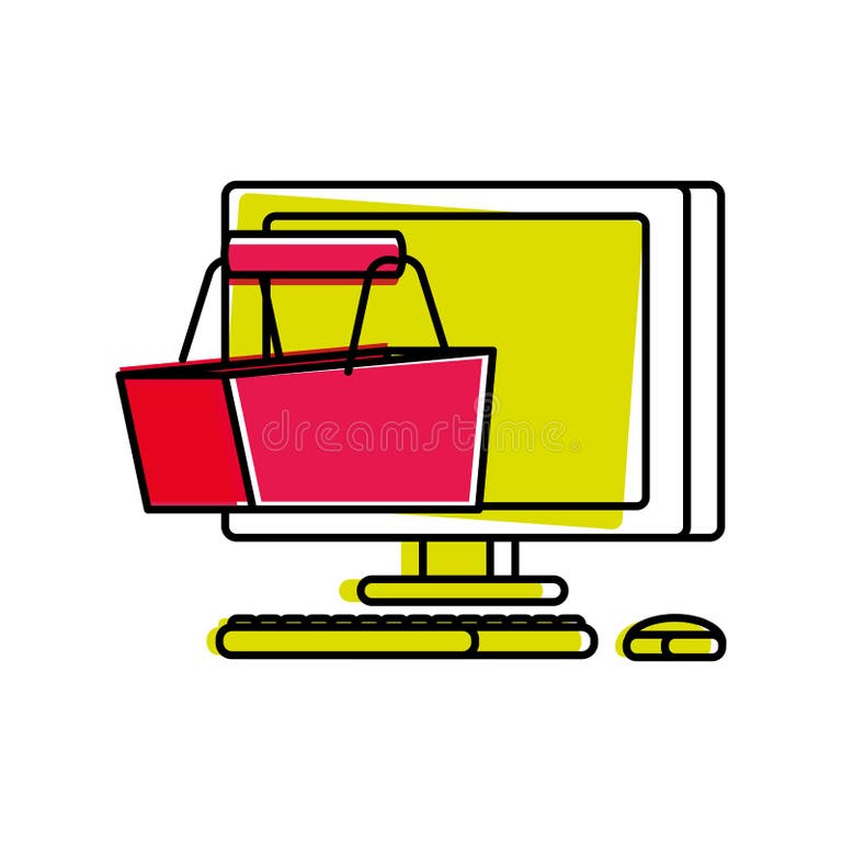 Desktop Computer with Basket Shopping Stock Vector - Illustration of ...