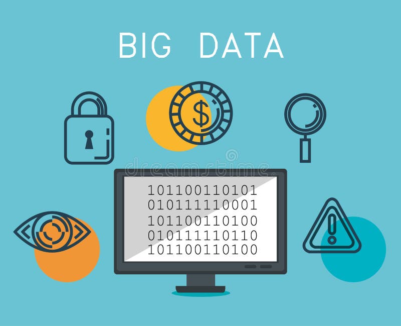 Desktop Computer with Big Data Icons Stock Vector - Illustration of ...