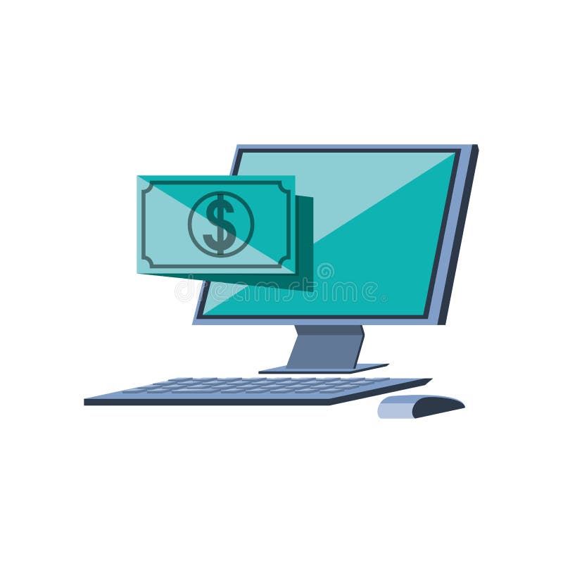 Desktop Computer with Bill Dollar Stock Vector - Illustration of ...