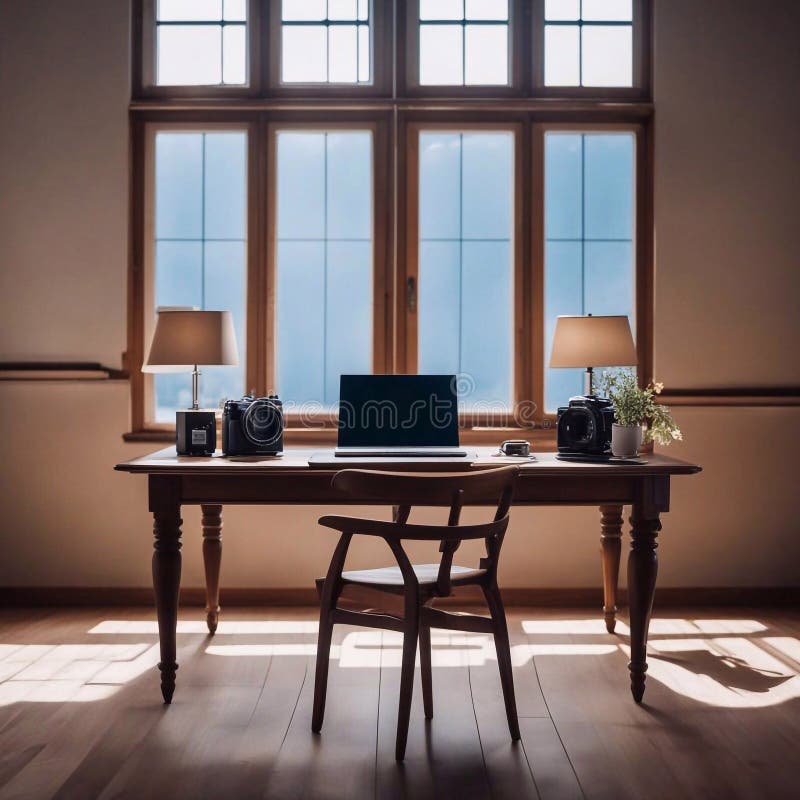 Desktop Computer Blue Screen in Luxury Vintage Large Empty Room ...