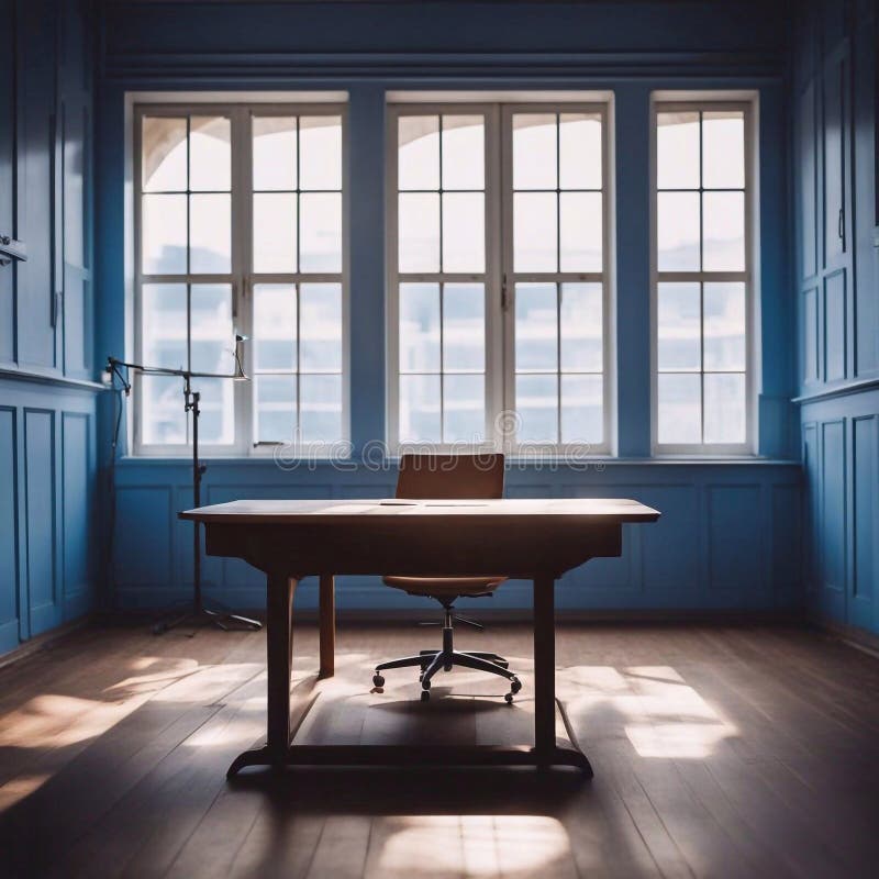 Desktop Computer Blue Screen in Luxury Vintage Large Empty Room ...