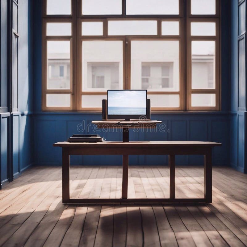Desktop Computer Blue Screen in Luxury Vintage Large Empty Room ...