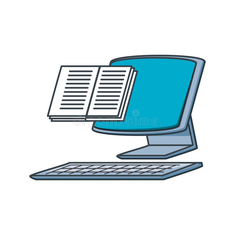 Desktop computer with book stock illustration. Illustration of icon ...