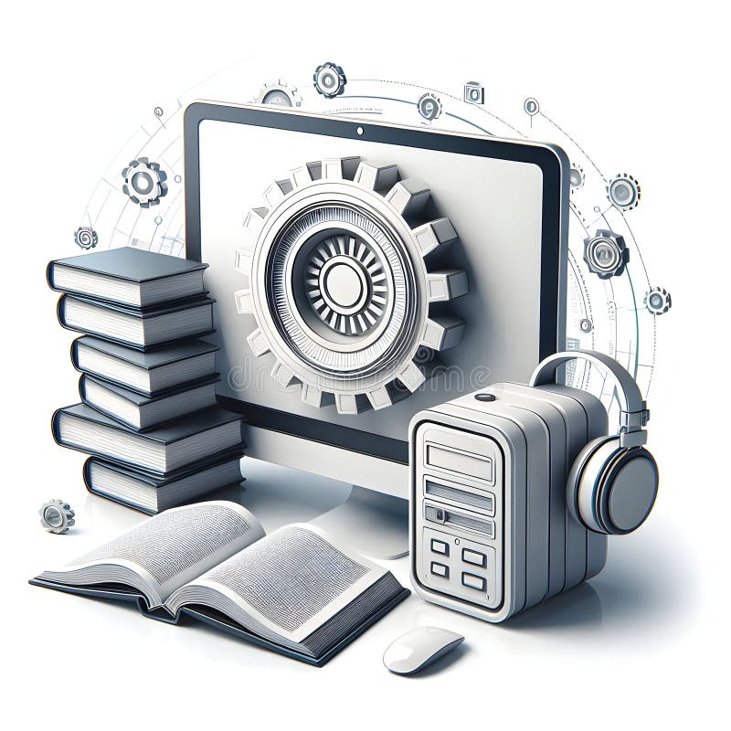 Desktop Computer and Book Vector Concept As an of a Desktop Computer ...