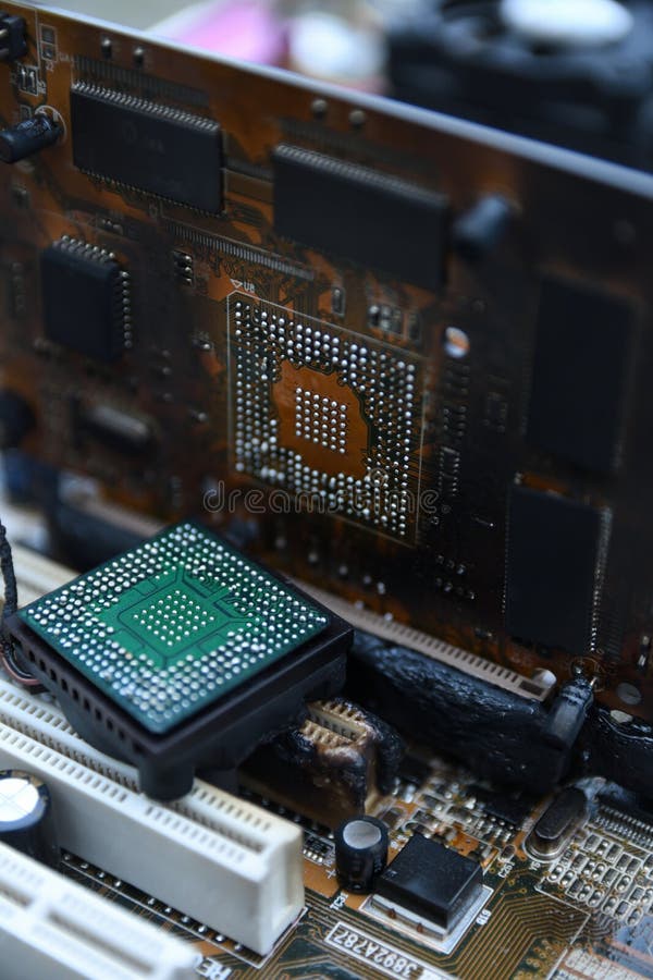 Desktop Computer Burned Damage after Fire Burning CPU GPU Video Card ...