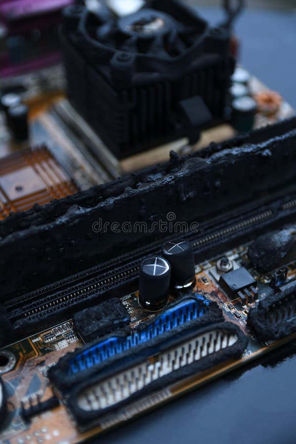 Desktop Computer Burned Damage after Fire Burning CPU GPU Video Card ...