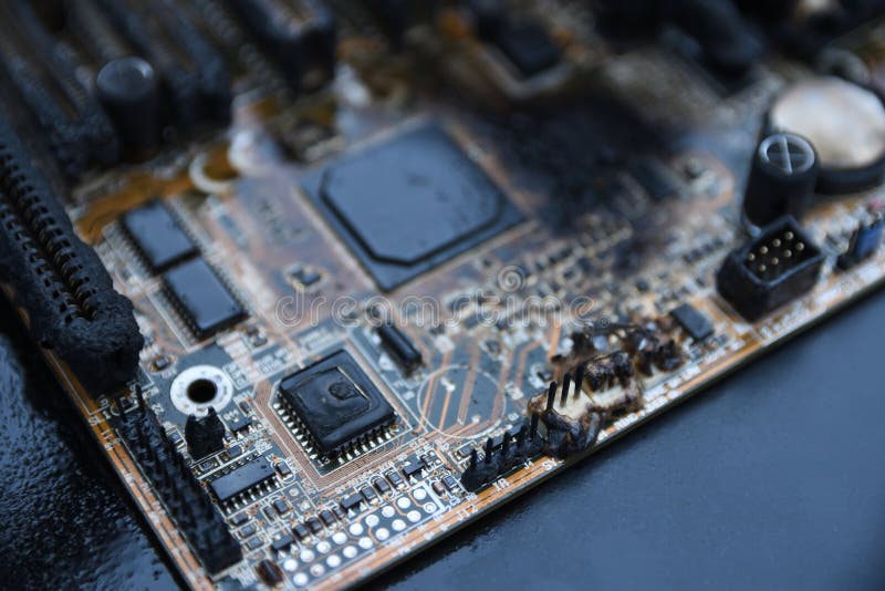 Desktop Computer Burned Damage after Fire Burning CPU GPU Video Card ...