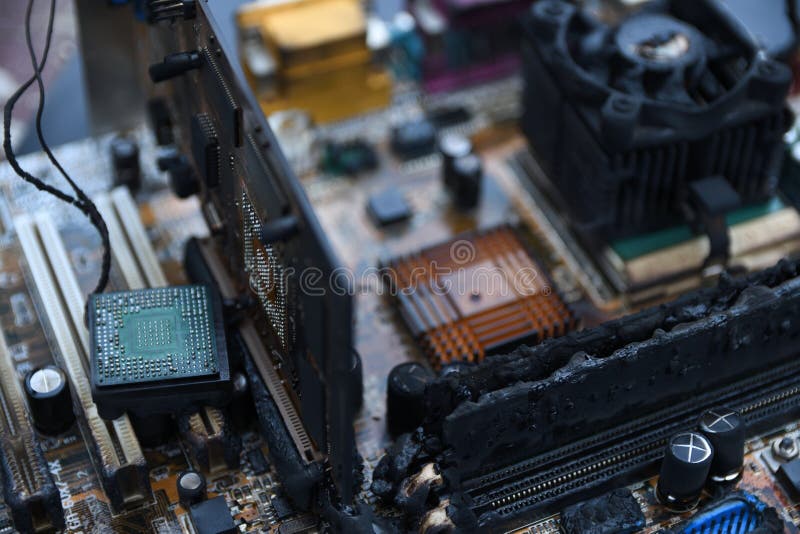 Desktop Computer Burned Damage after Fire Burning CPU GPU Video Card ...