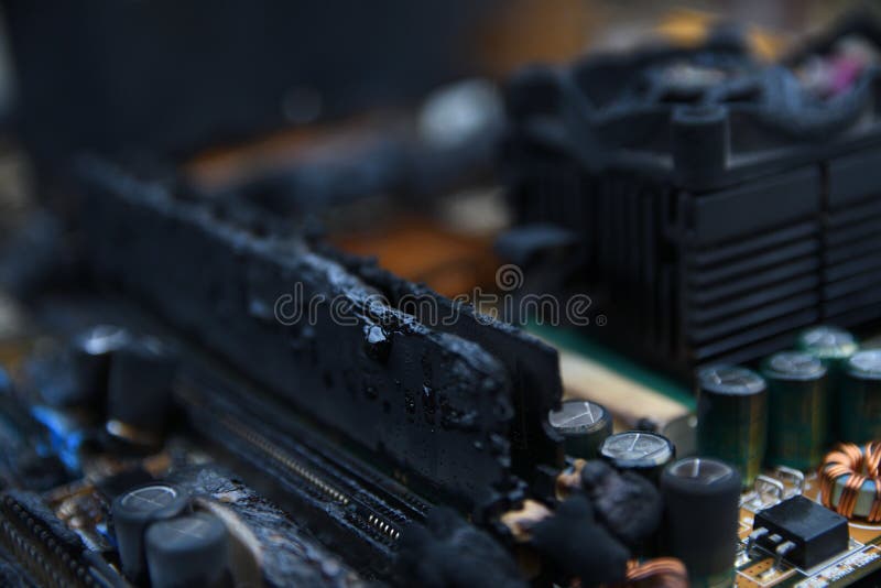 Desktop Computer Burned Damage after Fire Burning CPU GPU Video Card ...