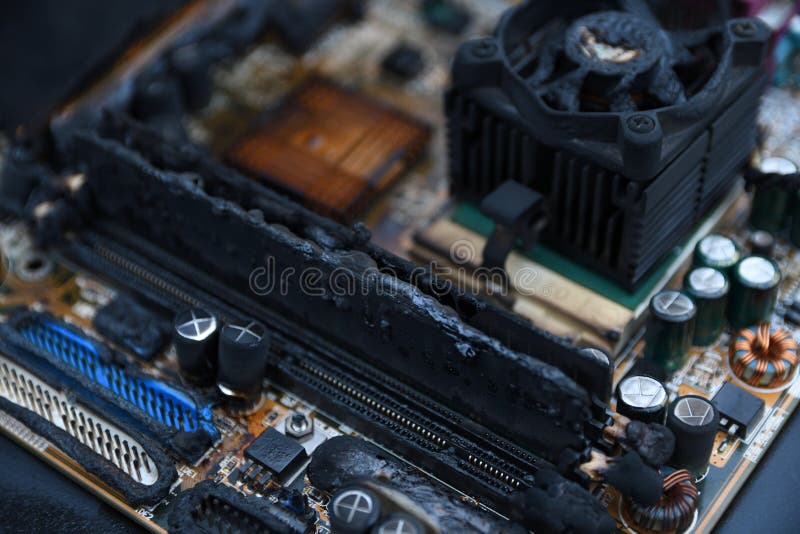 Desktop Computer Burned Damage after Fire Burning CPU GPU Video Card ...