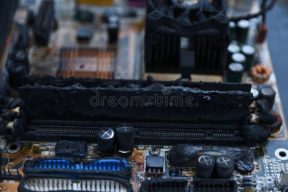 Desktop Computer Burned Damage after Fire Burning CPU GPU Video Card ...