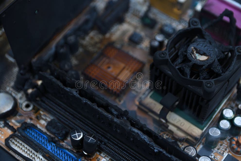Desktop Computer Burned Damage after Fire Burning CPU GPU Video Card ...