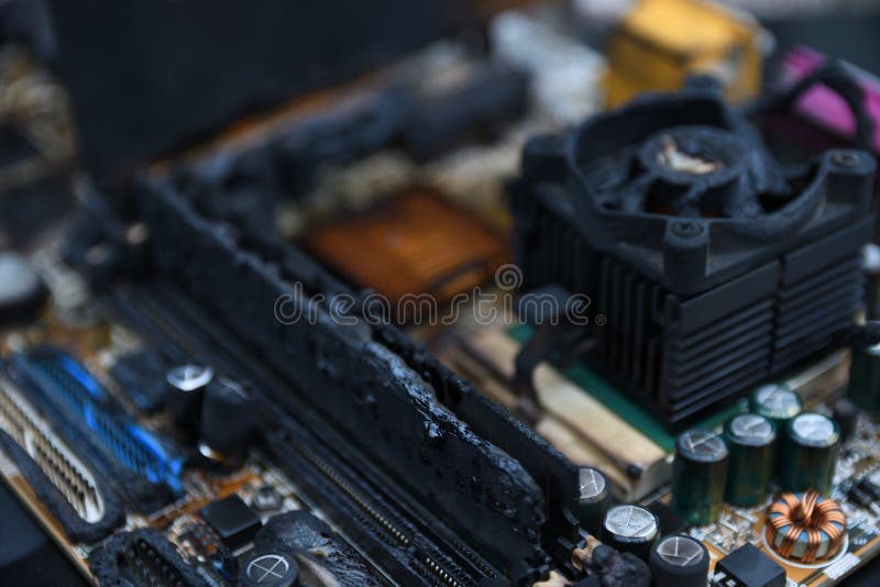 Desktop Computer Burned Damage after Fire Burning CPU GPU Video Card ...