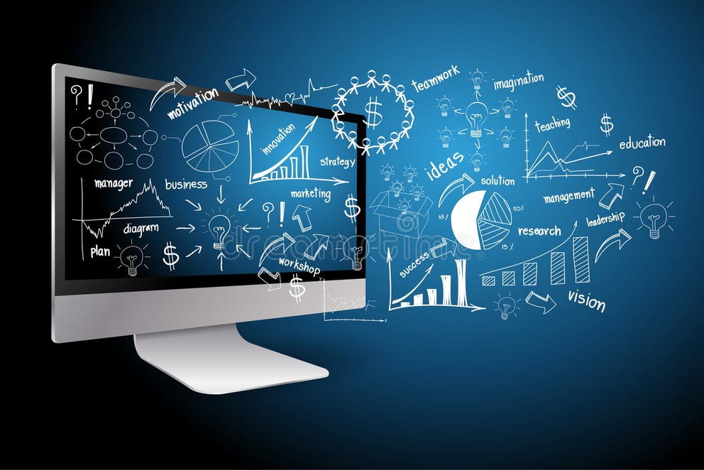 Desktop Computer with Business Plan Concept Stock Vector - Illustration ...