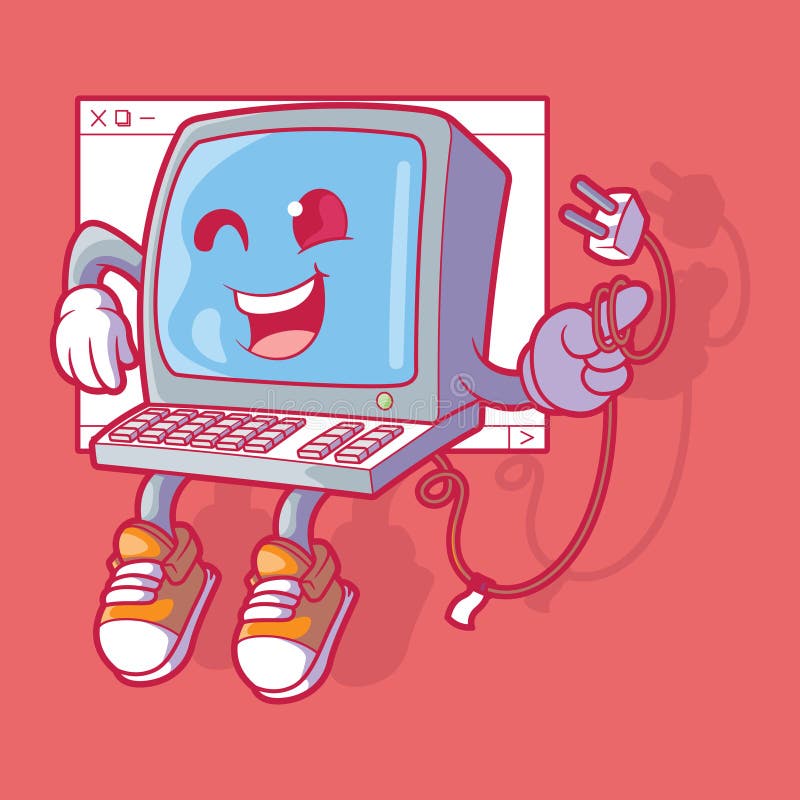 Desktop Computer Character Seated on a Computer Windows Vector ...