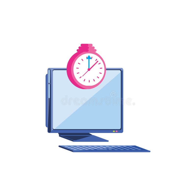Desktop Computer with Clock Alarm Stock Vector - Illustration of ...