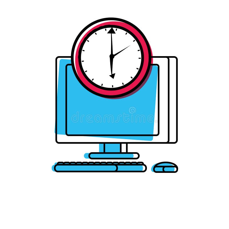 Desktop Computer with Clock Time Stock Vector - Illustration of studio ...