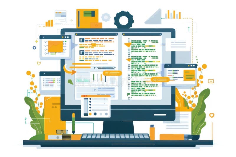 Desktop Computer with Coding Software, Data Analysis, Charts, Graphs ...