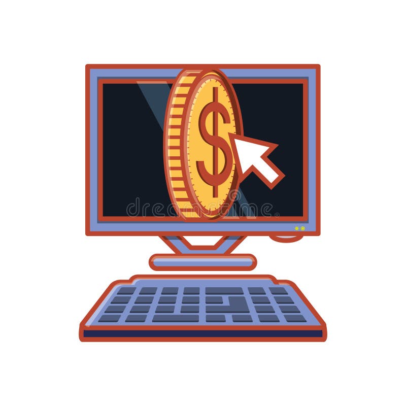 Desktop Computer with Coin Dollar and Arrow Stock Vector - Illustration ...