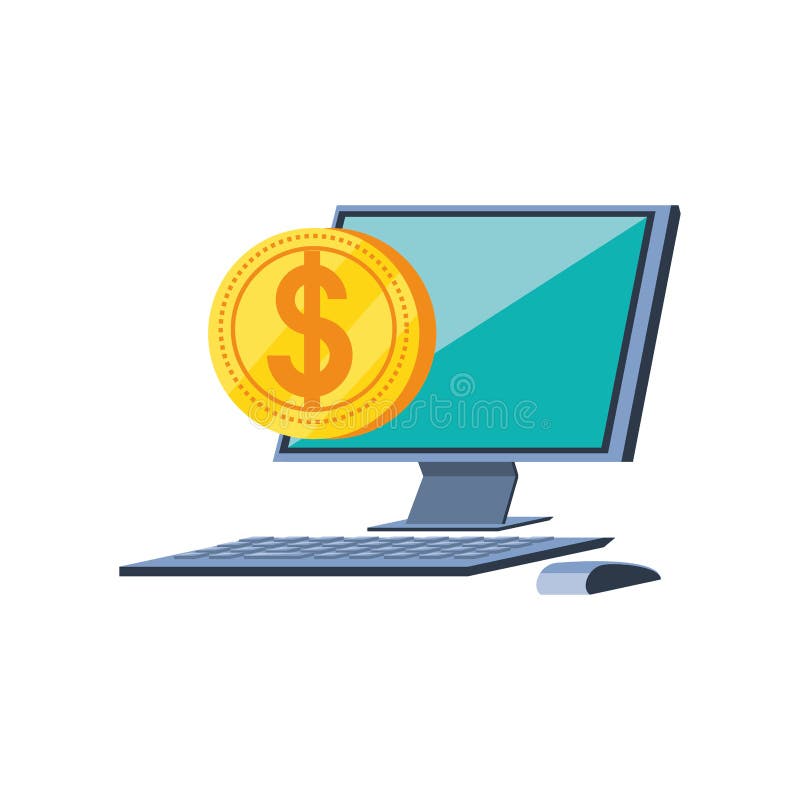 Desktop Computer with Coin Dollar Stock Vector - Illustration of ...