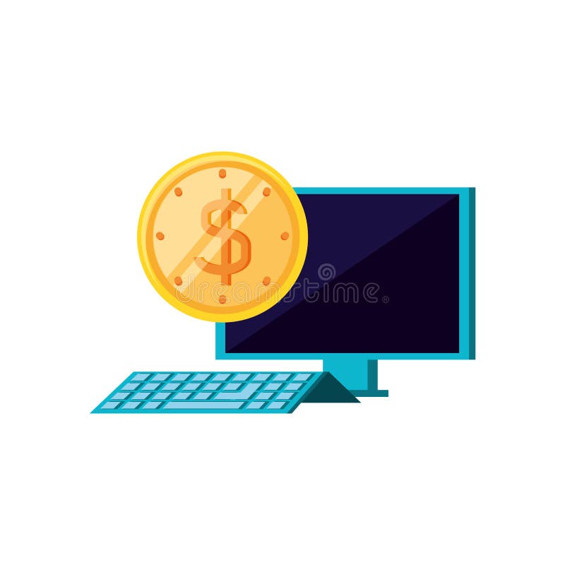 Desktop Computer with Coin Money Stock Vector - Illustration of icon ...