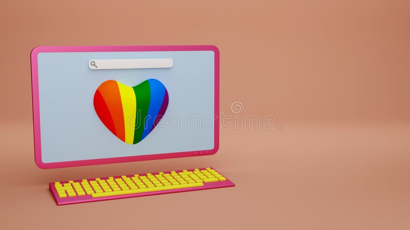 Desktop Computer Connected To the Internet with a Heart with the Colors ...