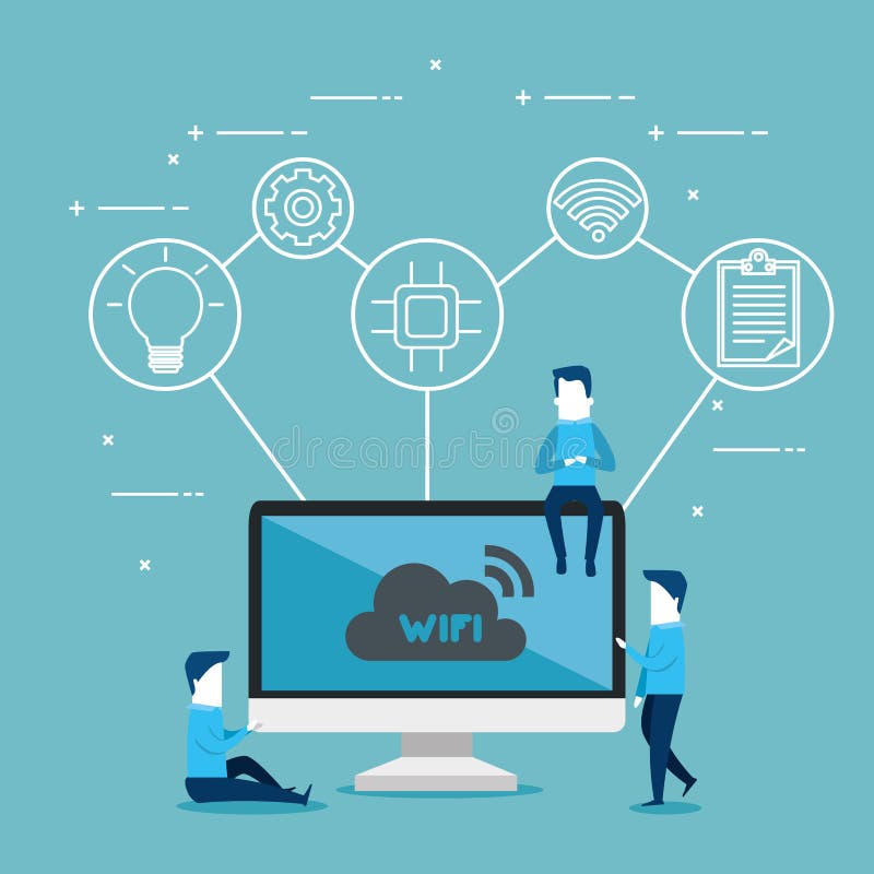 Desktop Computer with Connectivity 5g Tech Stock Vector - Illustration ...