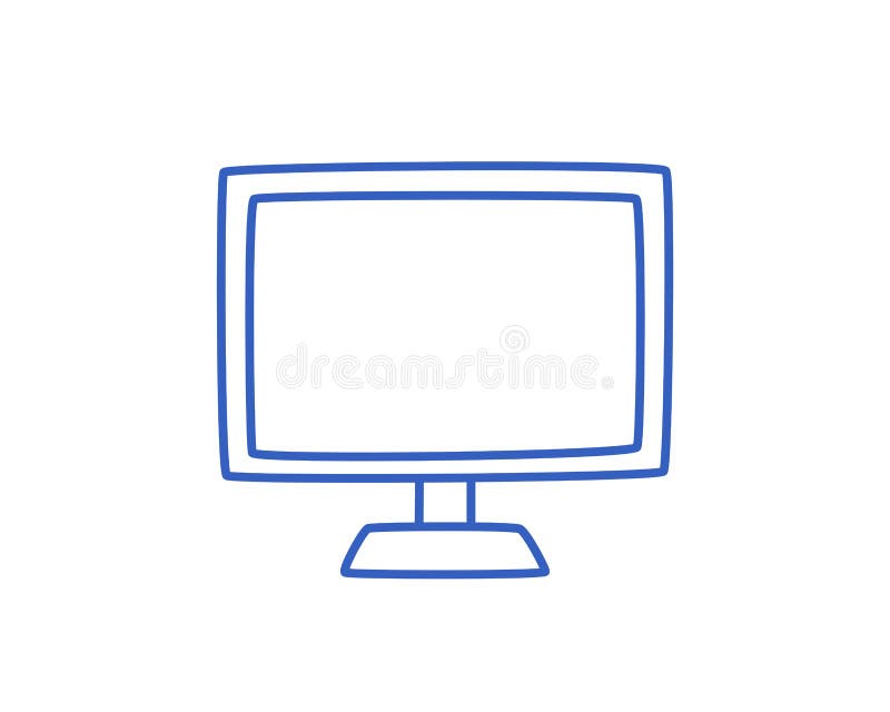 Desktop Computer, Contour Vector Sign, Doodle Style Isolated on White ...