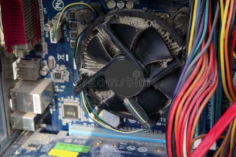 The Desktop Computer is Covered in Dust. Dust on the Computer Board ...