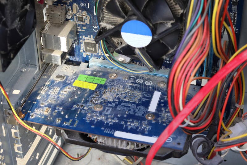 The Desktop Computer is Covered in Dust. Dust on the Computer Board ...