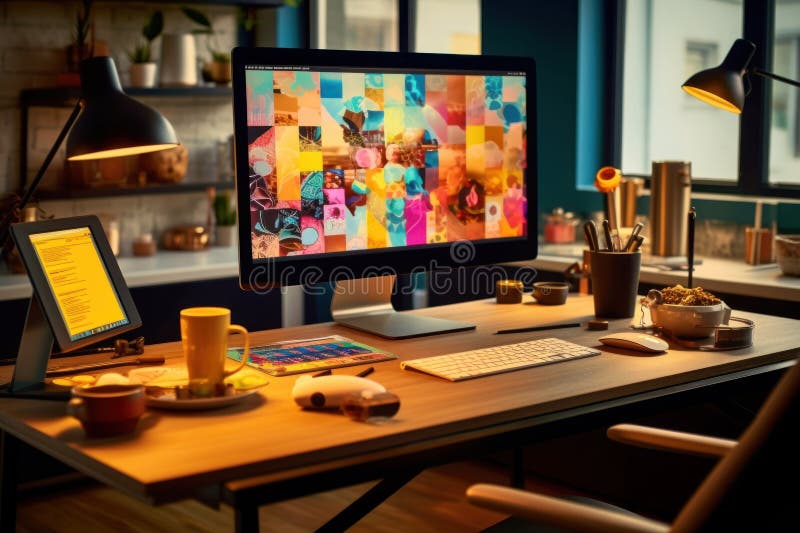 Desktop Computer in the Creative Modern Office Stock Image - Image of ...