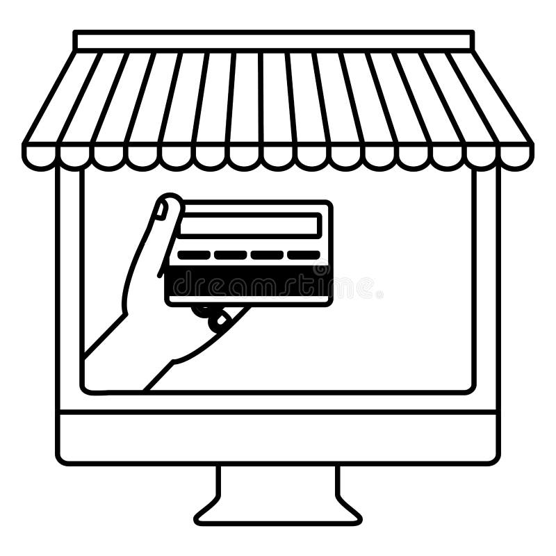 Desktop Computer with Credit Card Stock Illustration - Illustration of ...